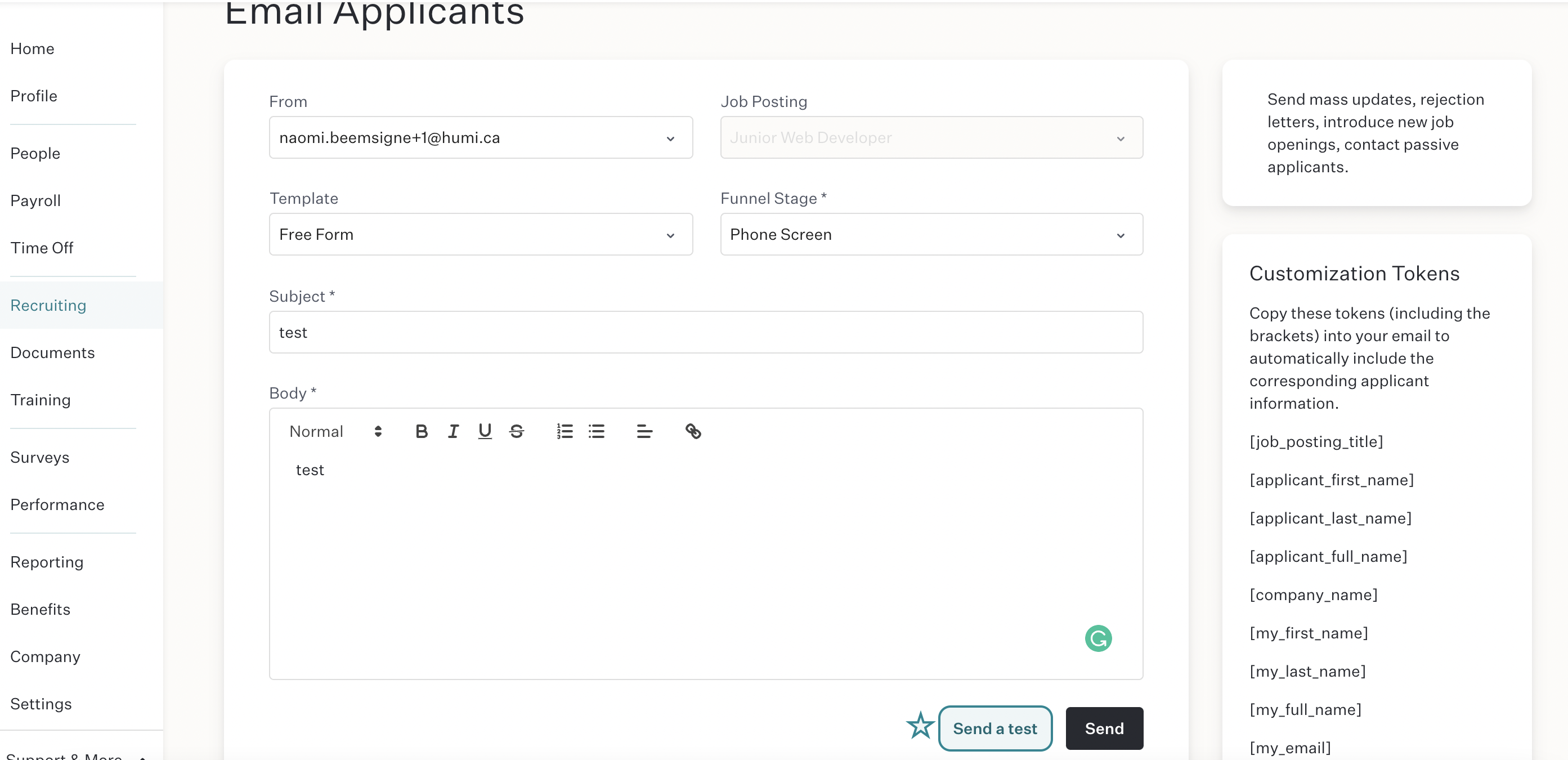 How To Send A test Email Humi Help Centre How To Send A test Email Humi Help Centre